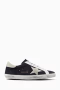 Buy GOLDEN GOOSE Blue Super-Star Sneakers with Leather Trim in Suede ...