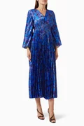 Buy Setre Blue Floral-print Pleated Midi Dress in Satin for WOMEN in ...