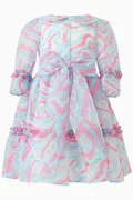 Buy MamaLuma Blue Abstract-print Ruffle Dress for Girls in UAE | Ounass
