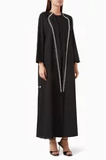 Buy Elna Line Black Crystal-embellished Coat Abaya in Crepe Online for ...