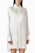 Buy Maison Margiela White Long Button-up Shirt in Silk Satin Online for ...
