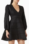 Buy Dahlia Bianca Black Alizee Mini Dress in Linen Online for Women ...