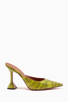 Buy Amina Muaddi Yellow Fiona 95 Mules in Watersnake For Women Online ...