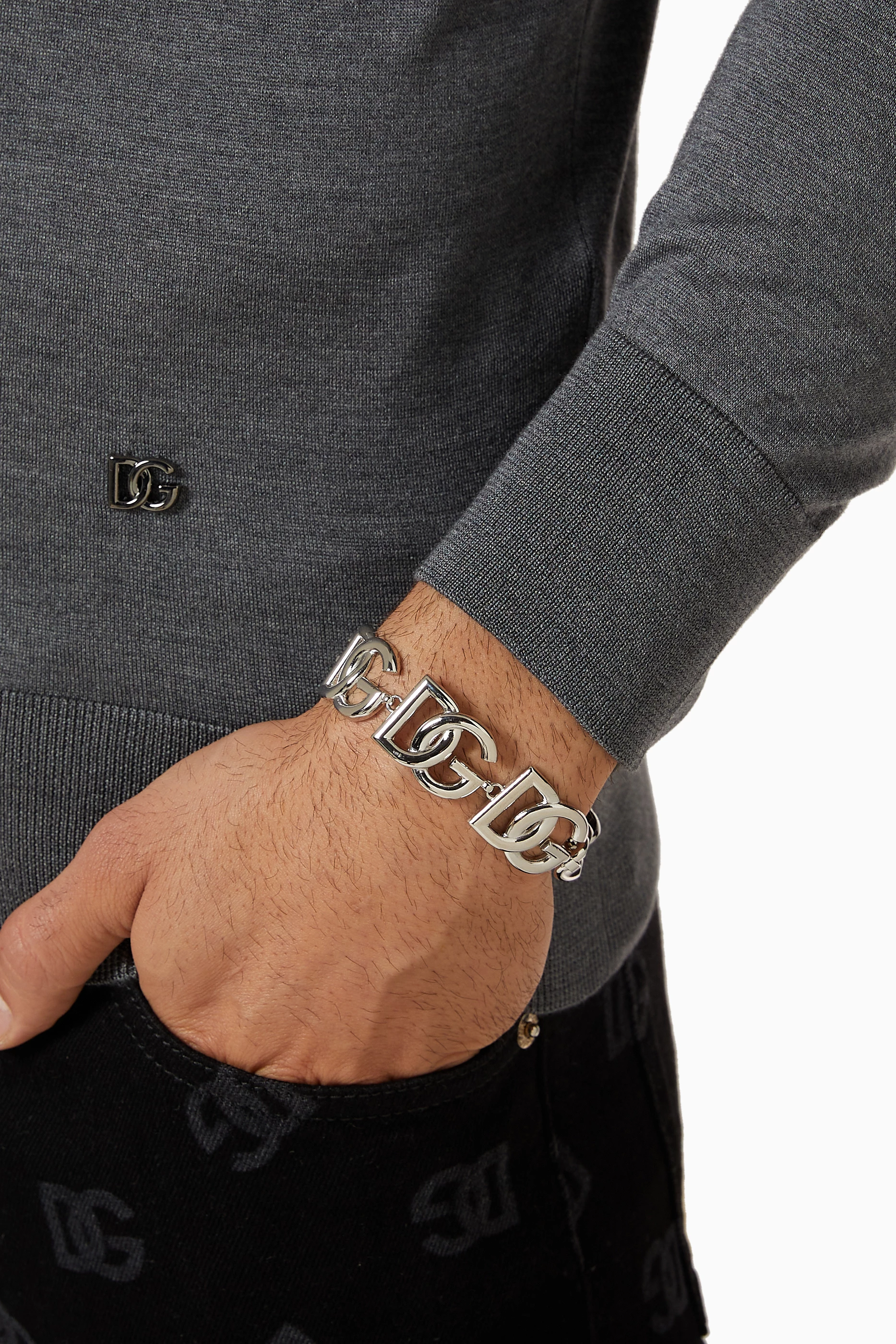 Buy Dolce Gabbana Silver DG Logo Bracelet For Men Online Ounass UAE